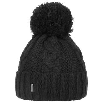 Mcburn Bonnet a Pompon Giant Femme - Made in Italy pour lhiver Bonnets &agrave; en Tricot avec Revers, Doublure, Doublure Automne-Hiver - Taille Unique Noir
