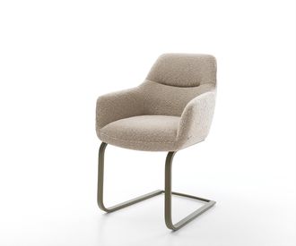 DELIFE Freischwinger Pejo-Flex Boucl&eacute; Schlamm Freischwinger flach Effektfinish Titan Taschenfederkern, Esszimmerst&uuml;hle