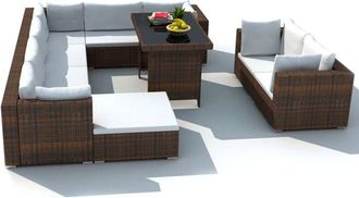 vidaXL Vidaxl - Salon de jardin 10 pcs avec coussins R&eacute;sine tress&eacute;e Marron