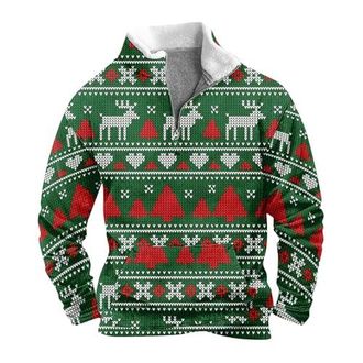 Generic Sweat-shirt de Noël pour homme - Pull de Noël - Style nordique - En tricot léger - Imprimé renne - Pull grossier à manches longues en polaire - Pull a