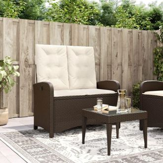 vidaXL vidaXL Gartenbank Verstellbar mit Kissen Braun Poly Rattan