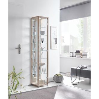 Fredriks home24 Standvitrine Exhibit II 32 x 172 x 33cm Braun/Beige/Eiche Sonoma Dekor