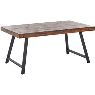 Beliani Table de Salle &agrave; Manger Industrielle en Bois de Pin MDF 160 x 90 cm Pieds en M&eacute;tal Bois Fonc&eacute; Warton