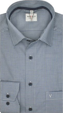 Marvelis Modern Fit Herren Langarm Businesshemd | Karo Dunkelblau | New Kent Kragen Gr. 43