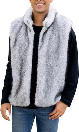 Generic Gilet en fausse fourrure pour homme - Col montant - Fermeture éclair intégrale - Chaud - Doux et léger - Grande taille - Pour lextérieur et la marche 