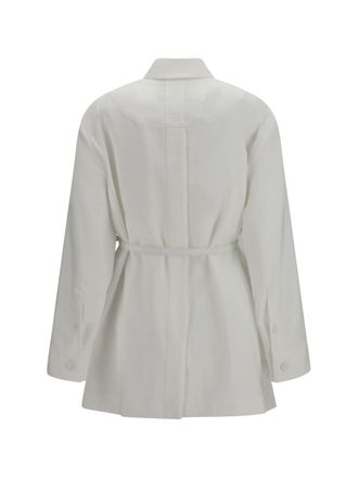 Fendi Womens Jacket Belted Linen-Cotton White Shirt