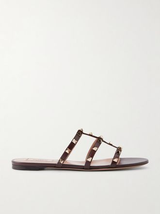 Valentino Garavani Sandales En Cuir Rockstud - Marron