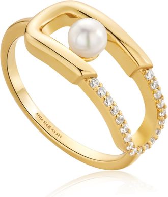 Ania Haie Damen Ring MODERN MUSE aus 925 Sterling Silber 14k vergoldet, besetzt mit 19 Zirkonia, EU Gr&ouml;&szlig;e: 58, inkl. Geschenkverpackung