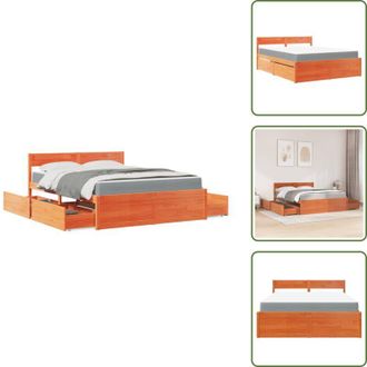 vidaXL The Living Store - Bett mit Schubladen und Matratze Wachsbraun 160x200 Massivholz - Schlafzimmerm&ouml;bel - Holzbetten - Doppelbett - Boxspringbett