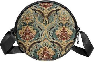 Generic Sac &agrave; bandouli&egrave;re rond pour femme, imprim&eacute; r&eacute;tro, petit sac &agrave; bandouli&egrave;re avec fermeture &eacute;clair, bretelles r&eacute;glables, sac &agrave; main rond d&eacute;contract&eacute; pour