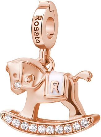 Rosato Storie Charm Schaukelpferd aus Sterlingsilber in der Farbe Rosegold mit 22 weißen Zirkonia, Größe: 16 mm, RZ026