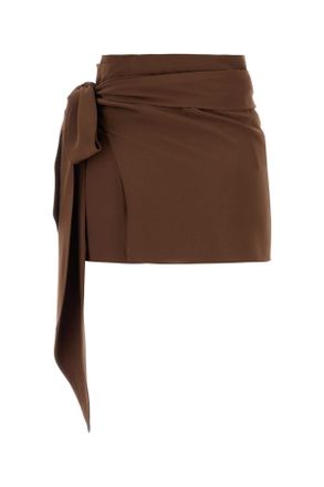 Prada Womens Wrap-Tie Silk Crepe Skirt Brown