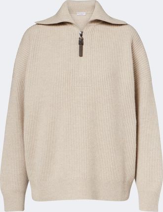 Brunello Cucinelli Pull Monili &agrave; col zipp&eacute; en cachemire