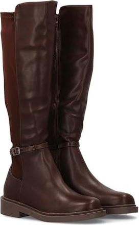 Shoes & Blues Botte haute pour femme avec gris combiné en matériau synthétique et tissu élastique. Boucle décorative à la cheville et semelle plate., marron, 37 EU