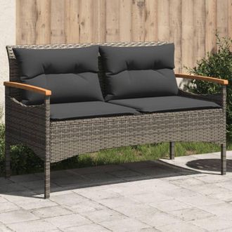 vidaXL Vidaxl - Banc de jardin avec coussins 116x62,5x74 cm gris r&eacute;sine tress&eacute;e
