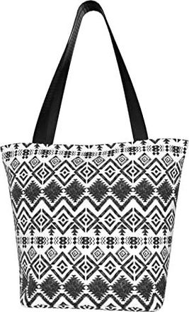 AOOEDM Noir Blanc Tribal Doodle Imprim&eacute; G&eacute;om&eacute;trique R&eacute;utilisable Sac &Agrave; Provisions Sac &Agrave; Bandouli&egrave;re D&eacute;contract&eacute; Sac &Agrave; Main Pour Hommes Femmes ECO March&eacute; Sac 