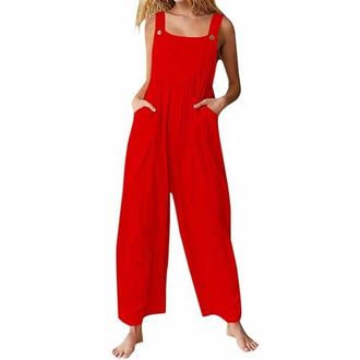 Generic Combinaison &eacute;l&eacute;gante pour femme - Col en U - Salopette sans manches - Jambes larges - Avec poches - D&eacute;contract&eacute;e - Coupe ample - Couleur unie - Une pi