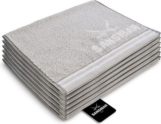 Sansibar Gästetuch Doubleface 6er 30x50 cm Handtuch Seiftuch Zweifarbig 100% Baumwolle Gestreifte Borde Silber/Weiß