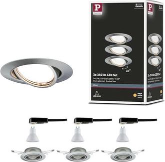 Paulmann 93420 Spot encastr&eacute; LED Base rond incl. 3x5W projecteurs encastr&eacute;s Acier bross&eacute; spot m&eacute;tal lampe encastr&eacute;e 3000 K GU10