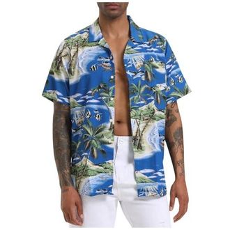 Generic Chemise d&eacute;t&eacute; &agrave; manches courtes pour homme avec poche, chemise hawa&iuml;enne ample, chemise de plage imprim&eacute;e, l&eacute;g&egrave;re, d&eacute;contract&eacute;e, tendance et polyvalent