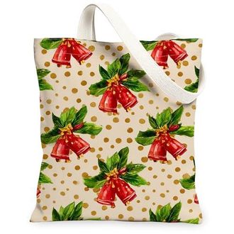 Generic Sacs fourre-tout en toile de vacances, motif cloche festive, sacs de courses réutilisables, sacs de courses joyeux, légers et lavables, toile pour cad