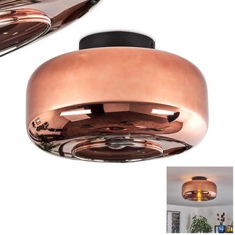 HOFSTEIN Deckenleuchte Boza, Deckenlampe aus Metall/Glas in Schwarz/Kupferfarben, Leuchte im modernen Retro/Vintage-Design mit Schirm aus Glas (&Oslash; 28 cm), 1 x E