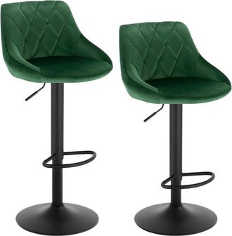 Woltu Woltu - Lot de 2 Tabourets de bar siège bien rembourré en velours Hauteur réglable pieds en métal, Vert Foncé