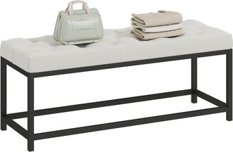 HOMCOM Bank, gepolstert in Samt, Schlafzimmerbank, Capitonn&eacute; Design, Metallgestell, Bank f&uuml;r Schlafzimmer, Eingangsbereich, Wohnzimmer, Flur, Creme, f&uuml;r Schl