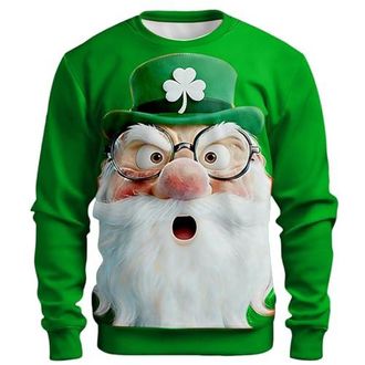 Generic Pull de la Saint-Patrick pour homme - Vert - Pull &agrave; manches longues - Tr&egrave;fle irlandais - Sweat-shirt graphique sans capuche - Col rond - Impression 3D