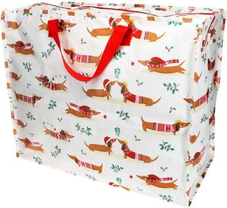 Rex London Weihnachtliche XXL Riesentasche Sausage Dog Aufbewahrungstasche mit Reißverschluss Dackel-Motiv ca. 58×28×48 cm