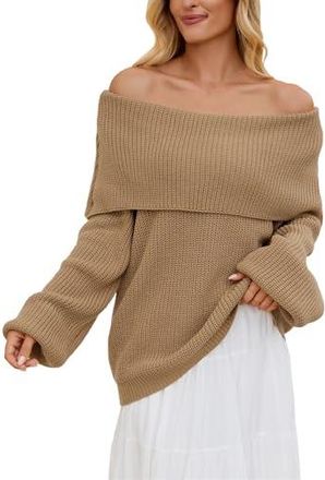 Generic Pull pour femme - Pull ample en tricot confortable et doux - Col rond - Manches longues - Pour un usage quotidien - Automne et hiver, kaki, XL