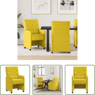 vidaXL Samtst&uuml;hle - Esszimmerst&uuml;hle mit Rollen 2 pcs Gelb 58 x 67 x 97 cm Samt