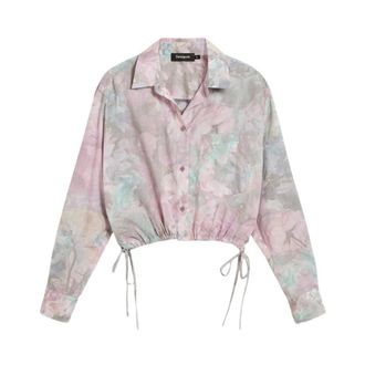 Desigual Femme, Blouses et Chemises, Rose, Taille: 42 FR Chemise en Coton &agrave; Motif Floral avec Col Rond et Manches Longues