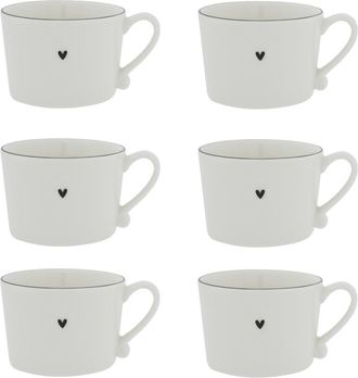 Bastion Collections 6er Set Tassen Becher Heart mit kleinem schwarzen Herz 300ml