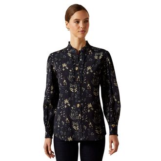 Ariat Womens Cricklade Blouse Long Sleeve in Navy Floral Print, Size X-Large, by Ariat