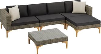 TecTake Salon en rotin avec cadre aluminium marron naturel