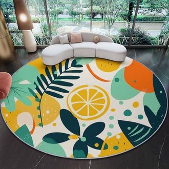 Generic Tapis Rond Salon, Fruits Plantes Dessins anim&eacute;s Tapis de Sol D&eacute;coration Antid&eacute;rapant 150 cm (Round) Tapis de Sol D&eacute;coration Antid&eacute;rapant Jaune-Vert