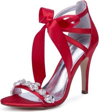 Generic 0Chaussures De Mariage Sandales À Talons Femme Mariée Peep Toe Stylet Sandales pour Robes Et Chaussures De Fête 10.5Cm,Rouge,42 EU