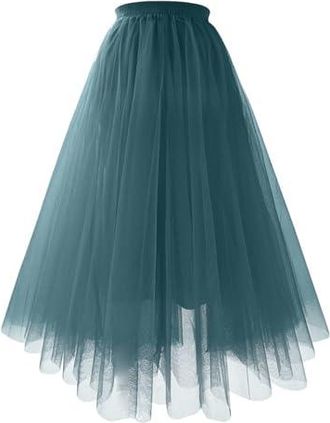 Generic Turquoise Midi pour femme - &Eacute;lastique - Taille haute - Pliss&eacute; - Maille - Ligne A - Jupe taille haute, vert noir, M