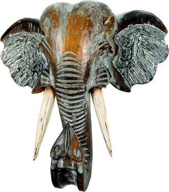 Guru Shop Fein Geschnitzte Maske, Wanddekoration Elefant Head aus Balsaholz, Braun, 30x32x12 cm