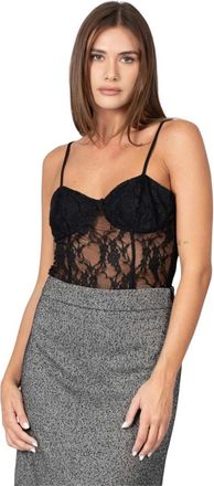 Kocca Femme, Tops, Noir, Taille: 40 FR Top style corset &agrave; effet dentelle