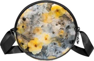 Generic Petit sac &agrave; bandouli&egrave;re circulaire pour femme, motif feuilles florales, sac &agrave; dos avec fermeture &eacute;clair, bretelles r&eacute;glables, sac &agrave; main rond d&eacute;contra