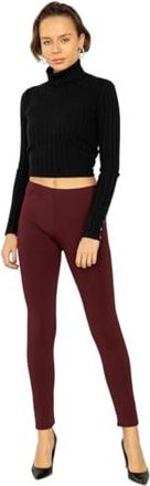 Generic Legging uni extensible doux avec taille élastique pour femme, bordeaux, XXL
