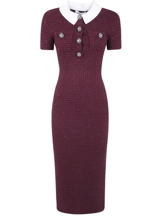 Self Portrait Midi Dress Textured Knit