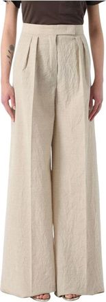 Max Mara Femme, Pantalons, Beige, Taille: 36 FR Pantalon Large Pliss&eacute;