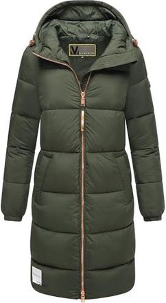 Marikoo Manteau dhiver matelassé chaud pour femme avec capuche et détails roses de qualité supérieure et capuche Nomadiaa 16 S à 3XL, Vert olive foncé, S