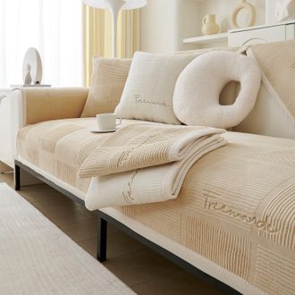 Generic Sofabezug, Sofa Überzug 1/2/3/4 Sitzer, Sofaschutzdecken Rutschfes, Sofadecken Für Sitzfläche, Sofa Überwurf, Samt Couchbezug(Beige,110x260cm)