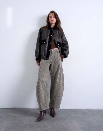 Topshop Horseshoe - Jean barrel &agrave; taille mi-haute - Rayures marron-Brown