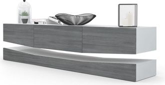 Vladon Lowboard City, Made in Germany, TV-Kommode mit Sockelelement, 1 offenem Fach und 3 Schubkästen, Weiß matt/Avola-Anthrazit (178 x variabel x 39 cm)