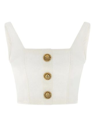 Balmain Gekn&ouml;pftes Oberteil mit eckigem Ausschnitt - Wei&szlig;